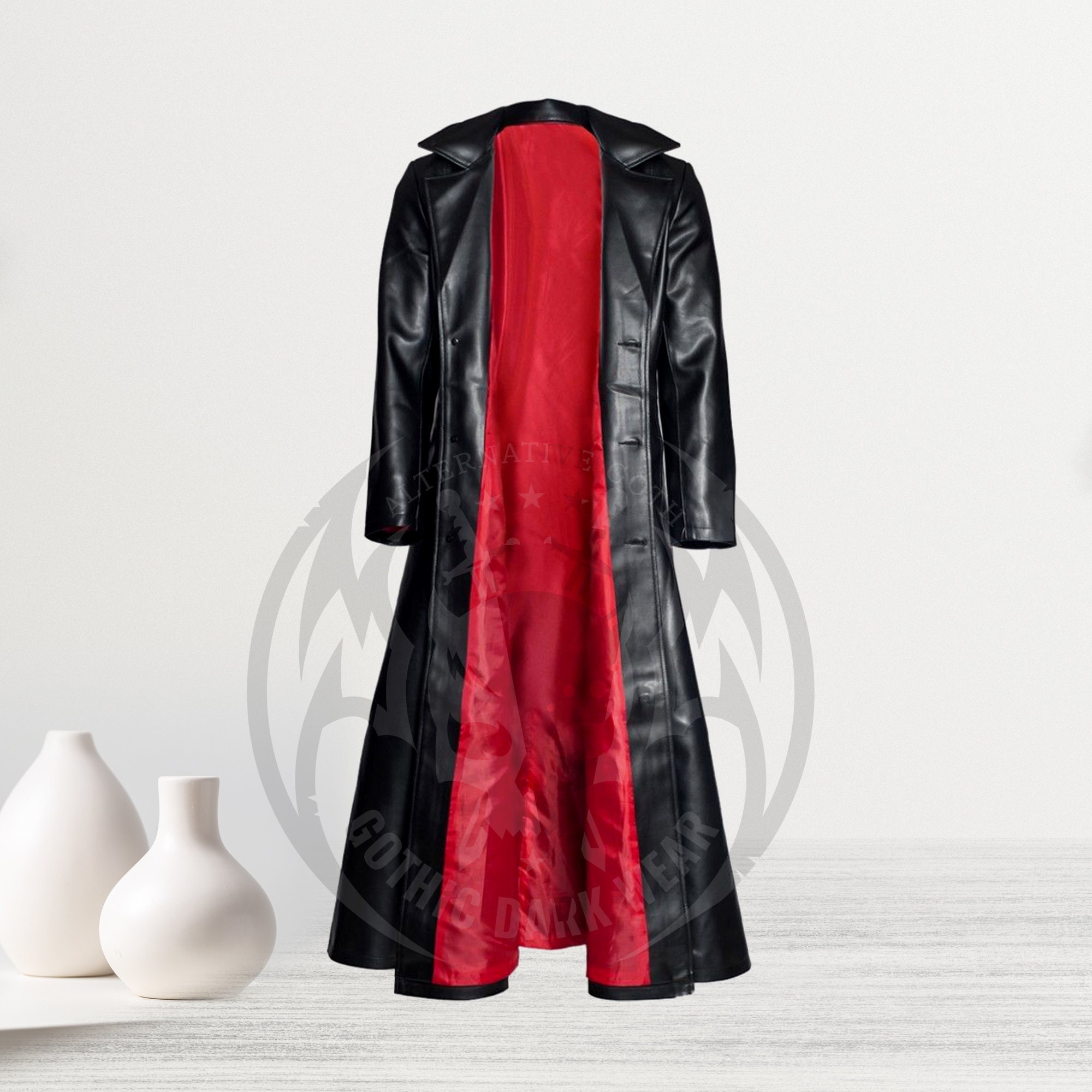 New Men Leather Coat Vampire Gothic Trench Duster Retro Long Overcoat ...