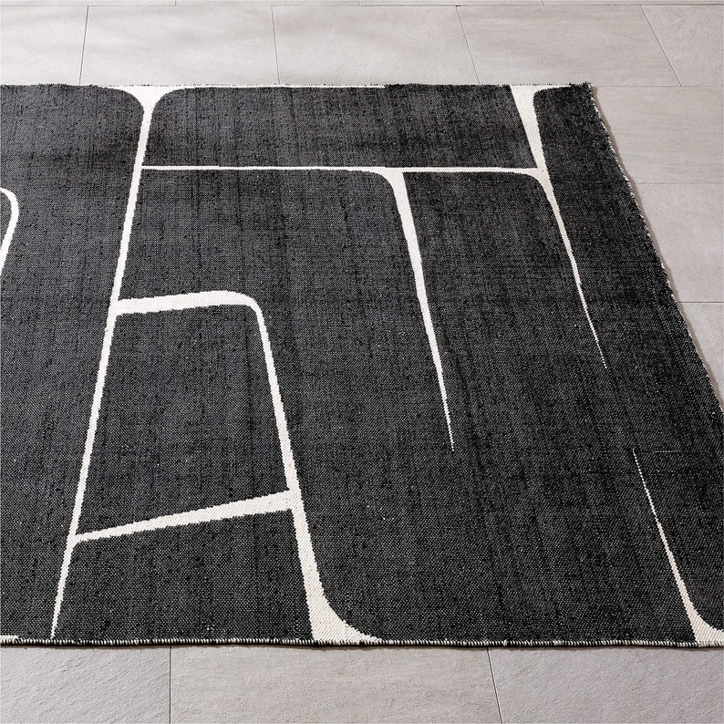 Black White Eco Friendly Bohemian Rug, Handwoven Cotton Rugs, Living ...