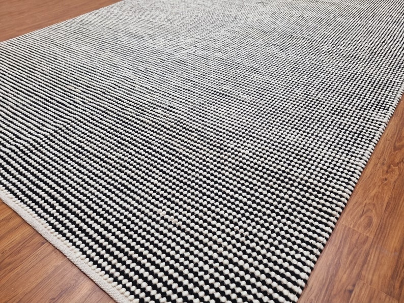 Handwoven Wool Rug Runner, Black White Wool Runner Rug, Entryway ...