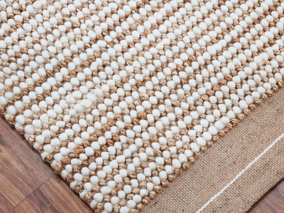 Handloom Wool Jute Rug Runner, Natural White Wool Runner Rug, Entryway ...