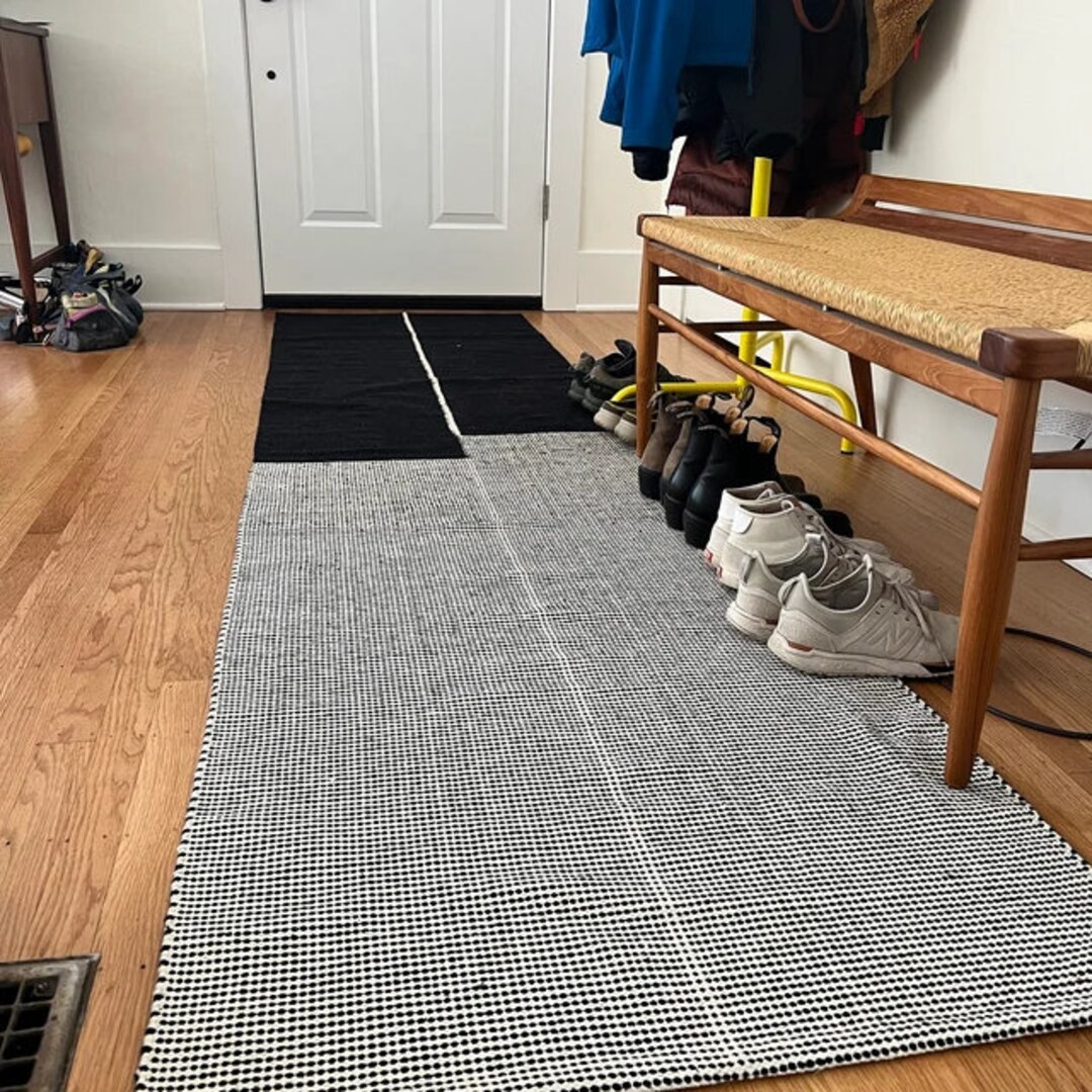 Handwoven Cotton Rug Runner, Black White Cotton Runner Rug, Entryway ...