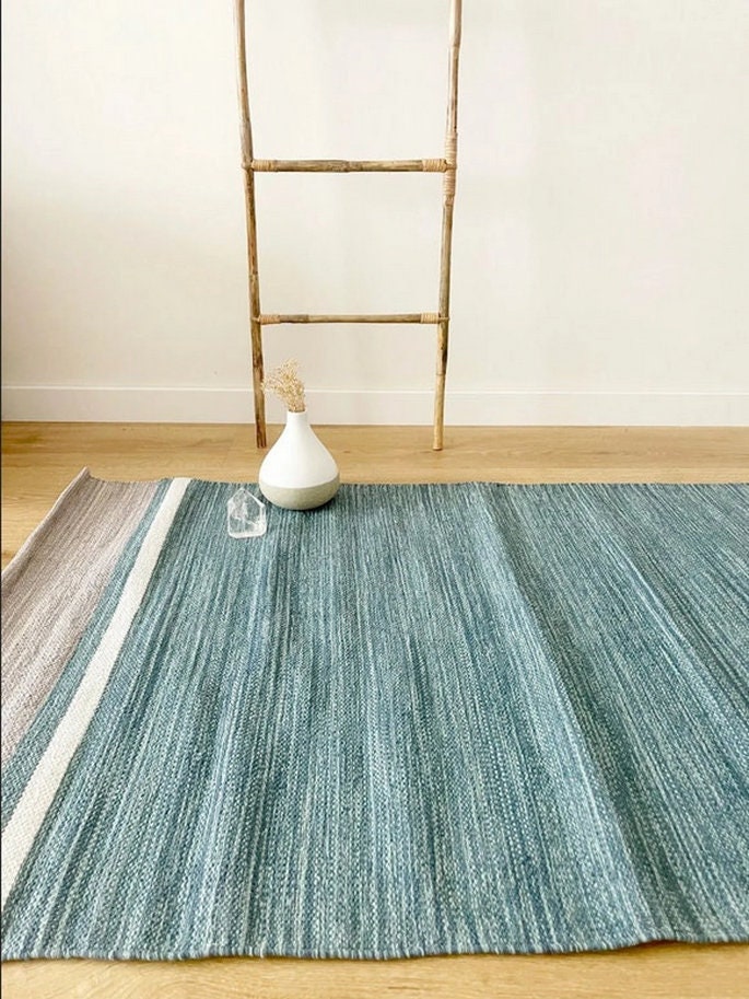 Earthy Eco Friendly Bohemian Rug Handwoven Cotton Rugs Aqua - Etsy