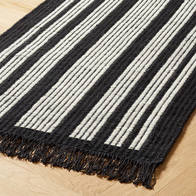Handwoven Cotton Rug Runner White Black Cotton Runner Rug - Etsy