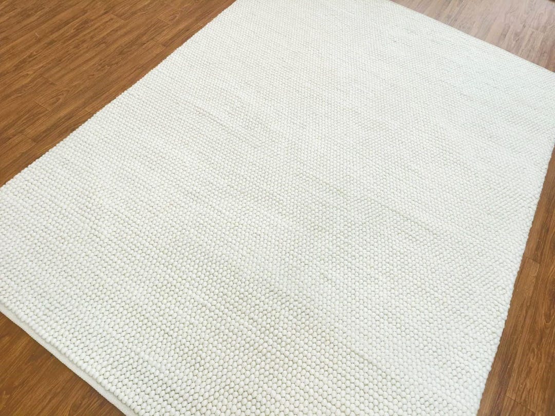 Chunky Wool Rug, Handloom White Pebble Rug, Moroccan Thick Wool Rug ...
