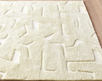 Hand Tufted Designer White Wool Living Room Area Rug Vintage Style ...