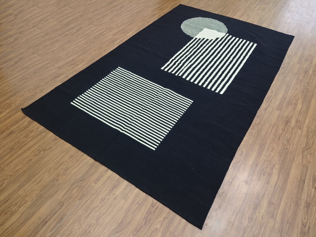 Modern Black Rug for Home Decor, Abstract Rug for Living Room, Kilim ...