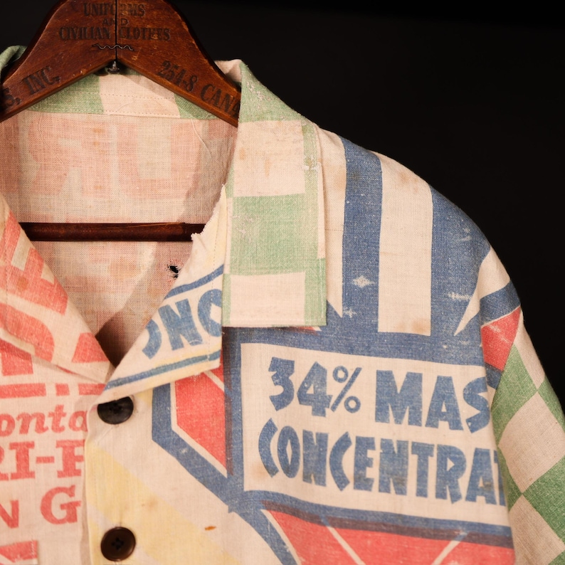 Antique Feedsack Camp Shirt: Handmade Cropped Workwear, Size M/L - Etsy