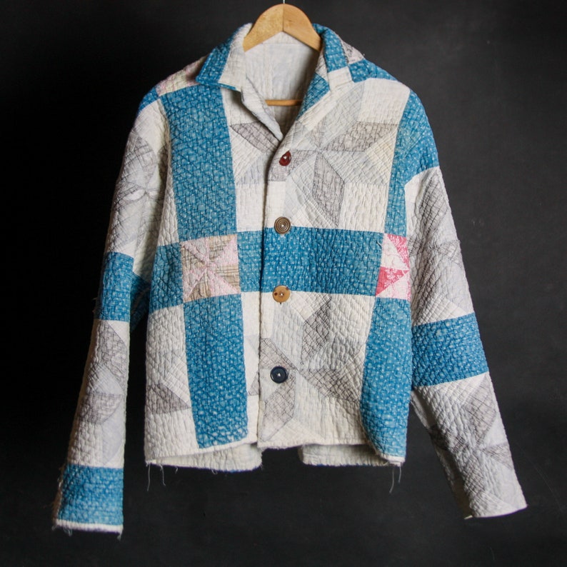 Handmade Antique Star Quilt Boxy Gardening Cropped Patchwork Indigo ...