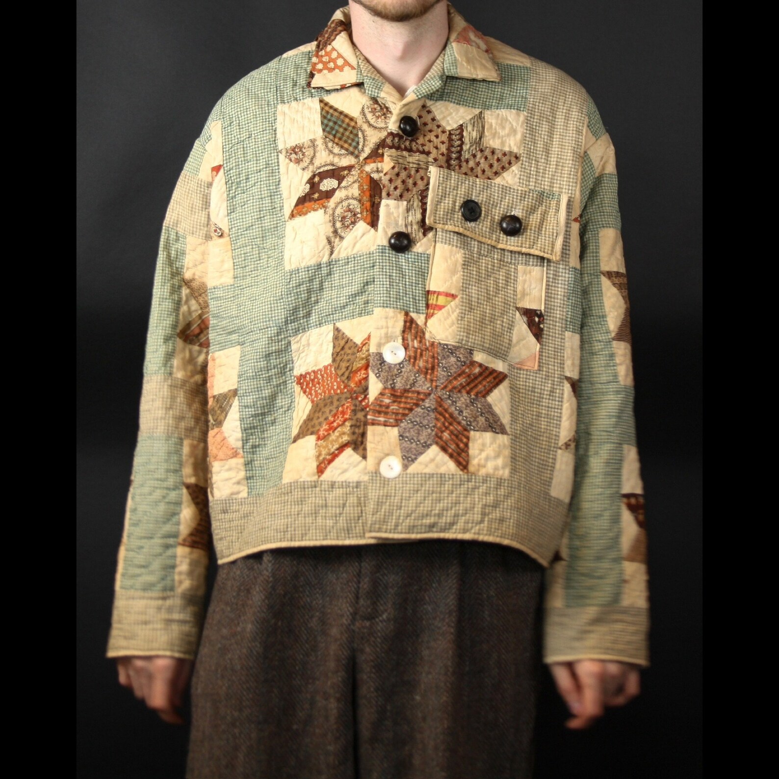 Antique Star Quilt Handmade Boxy Gardening Cropped Patchwork Chore ...