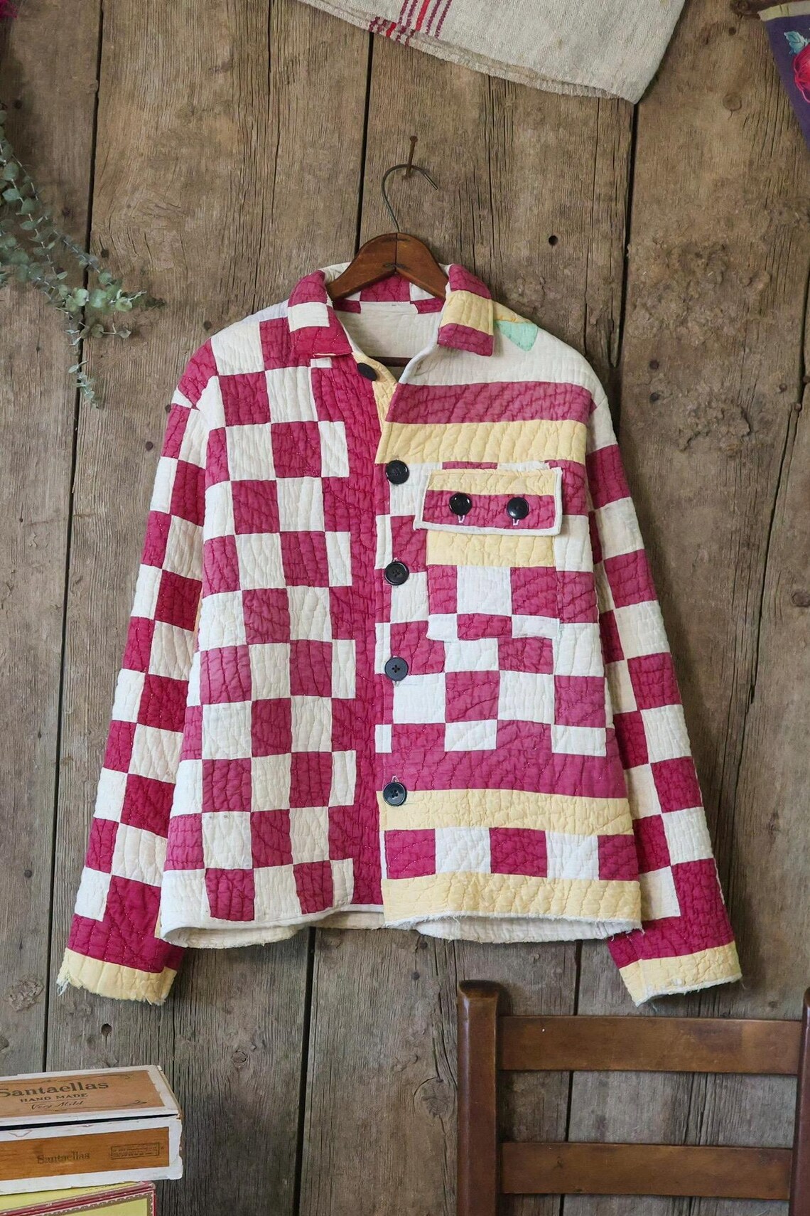 Checkered Appliqué Bode Handmade Sustainable Gardening Cropped Patchwork Chore Artist Upcycled ...
