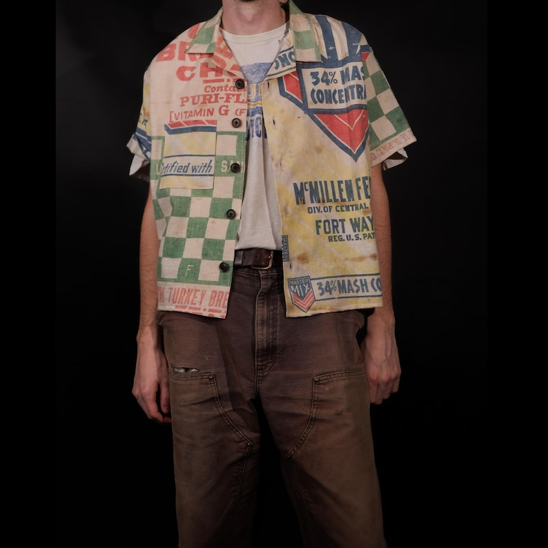 Antique Feedsack Camp Shirt: Handmade Cropped Workwear, Size M/L - Etsy