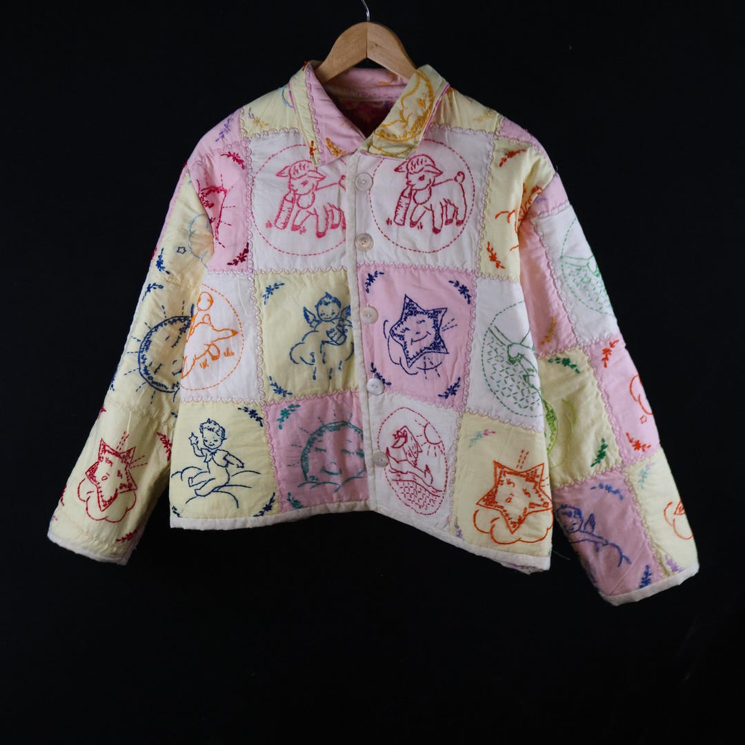 Nursery Rhyme Quilt Jacket Bode Pastel Embroidered Handmade Upcycled ...