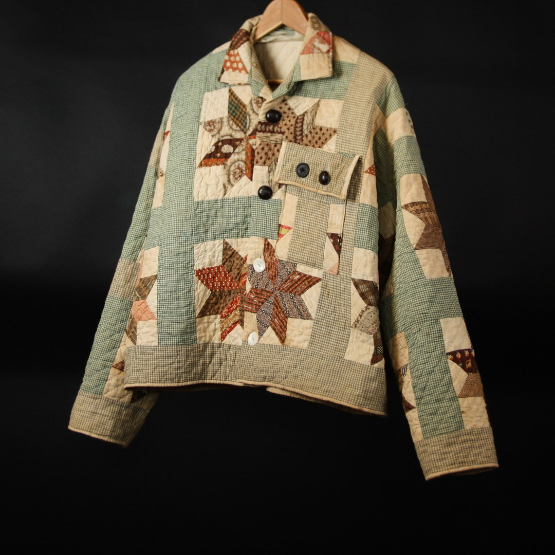 Antique Star Quilt Handmade Boxy Gardening Cropped Patchwork Chore Artist Upcycled Boxy Quilt ...