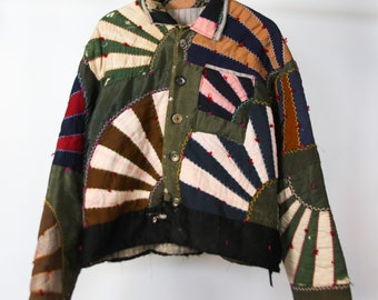 Antique Friendship Quilt Handmade Boxy Gardening Cropped Patchwork ...