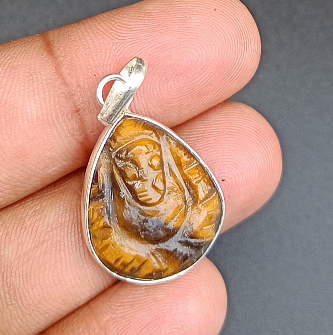 Handmade Ganesh Pendant / Tiger Eye Gemstone Silver Pendant / Ganesh ...