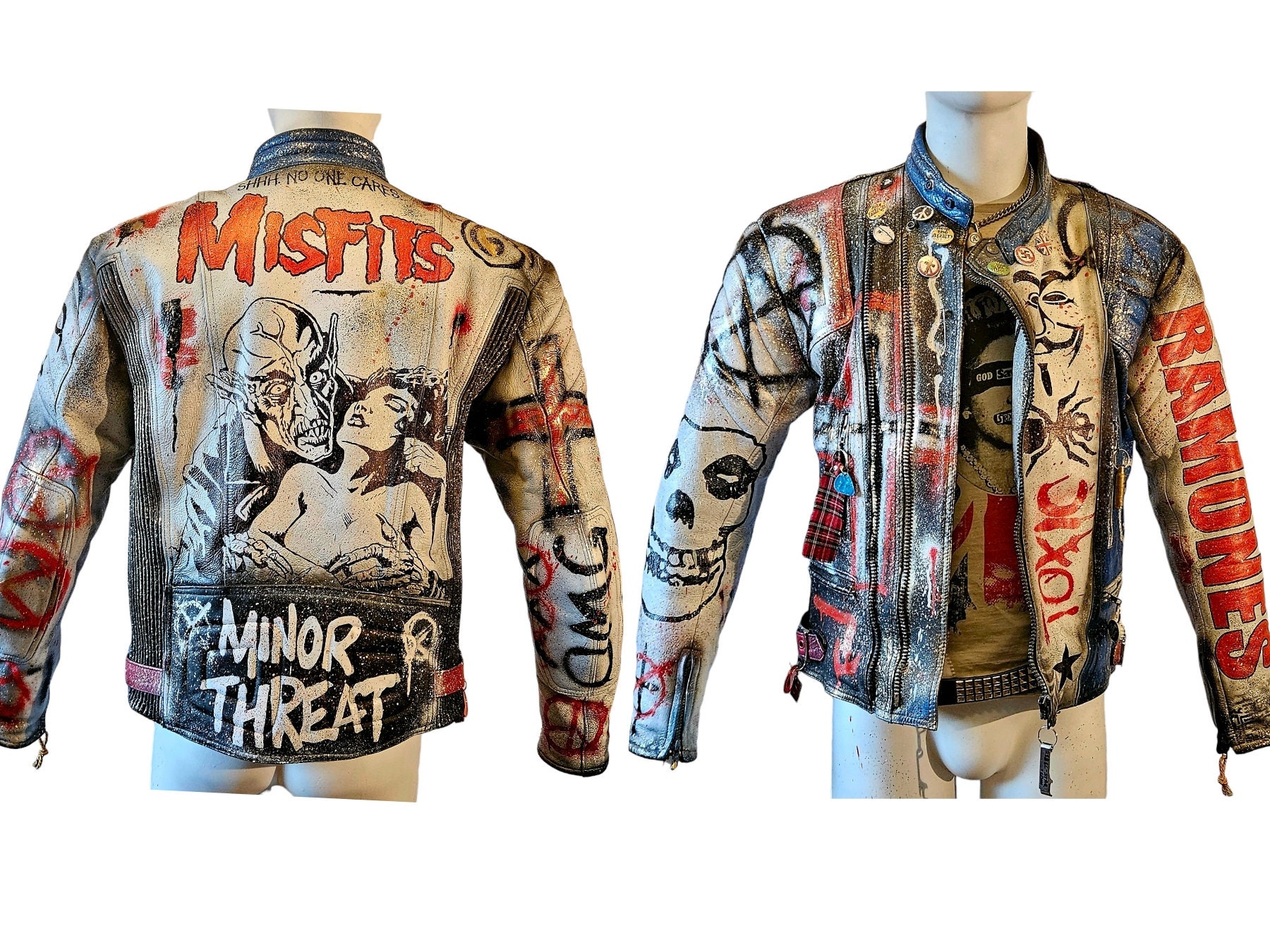 Vintage Leather Punk Rock Motorbike Motorcycle Jacket Studded, Painted ...
