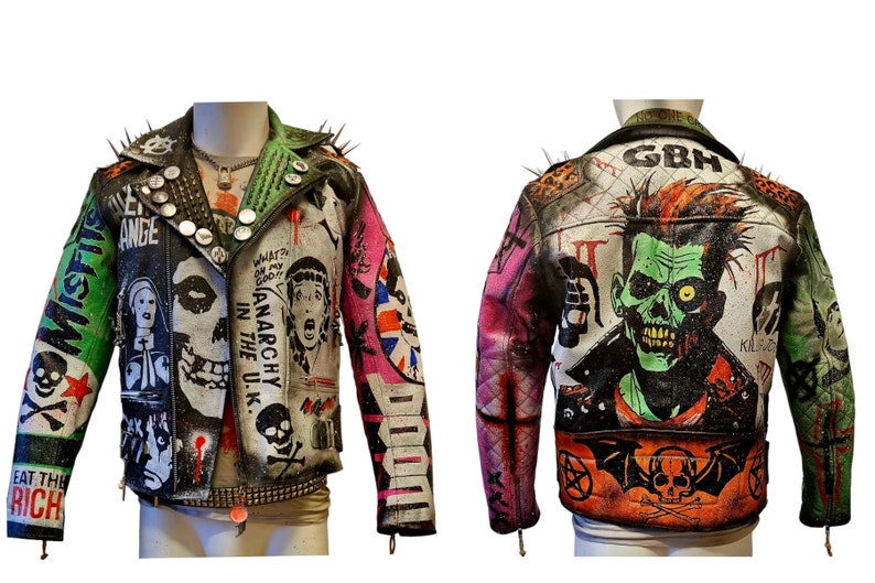 Awesome Zombie Vintage Leather Punk Rock Motorbike Motorcycle Jacket ...
