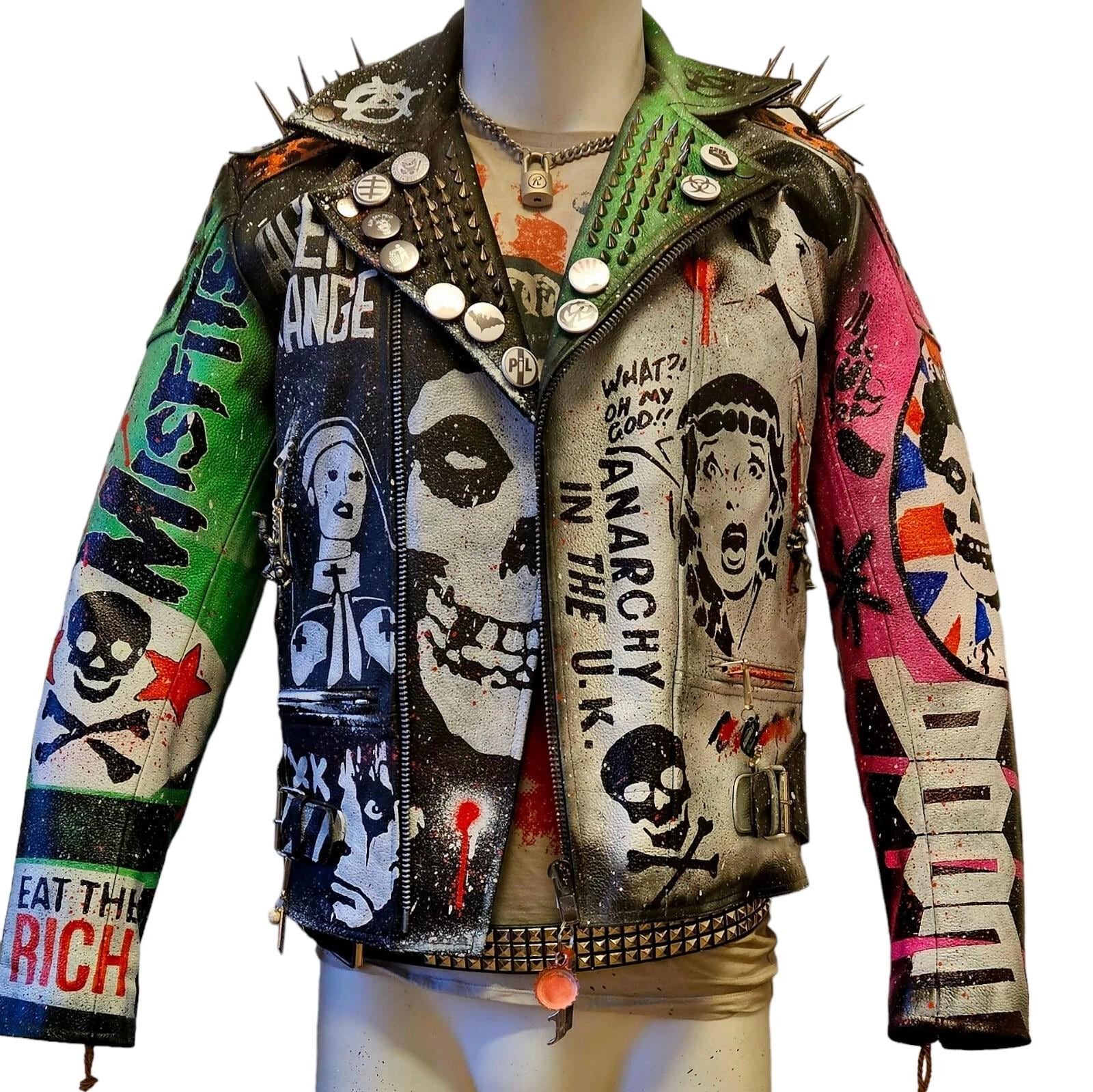 Vintage Leather Spiked Hand Painted Zombie Punk Rock Jacket Bespoke ...
