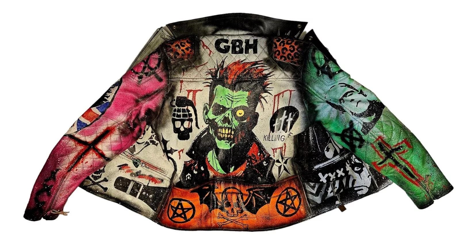 Vintage Leather Spiked Hand Painted Zombie Punk Rock Jacket Bespoke ...