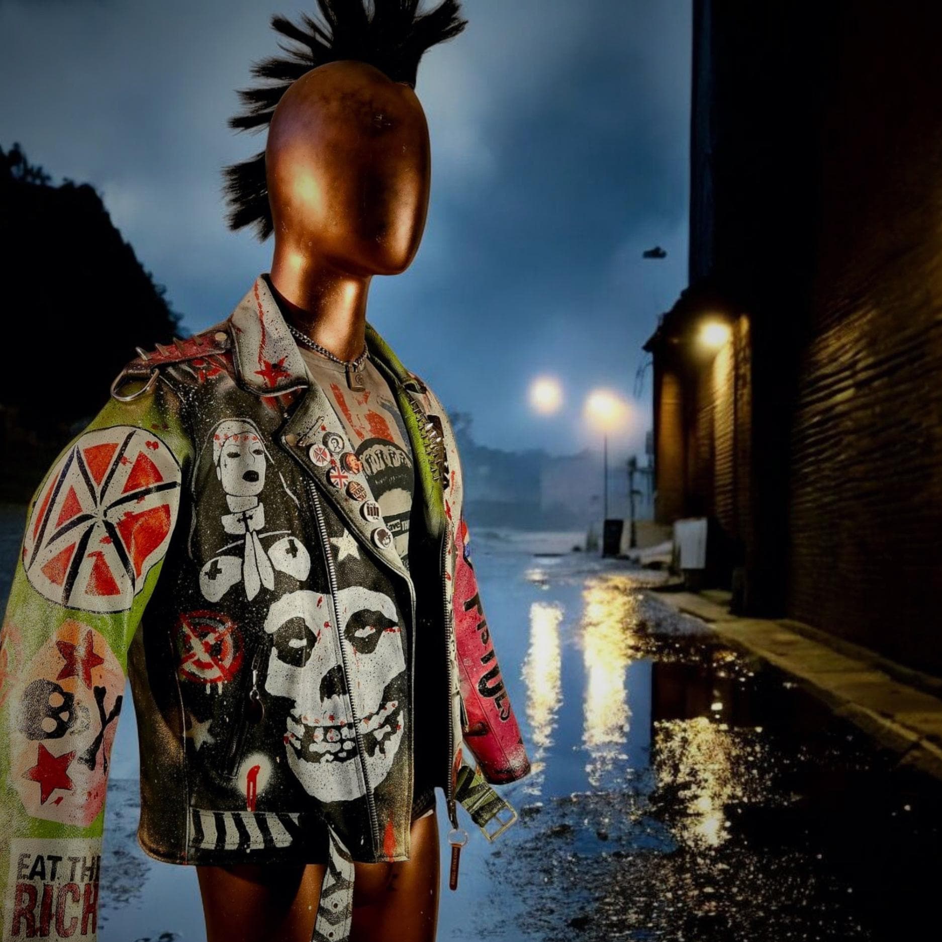 Vintage Leather Punk Rock Motorbike Motorcycle Jacket Bespoke Painted ...