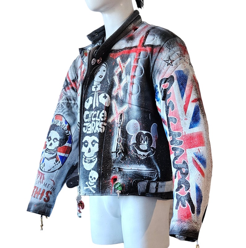 Vintage Leather Punk Rock Motorbike Motorcycle Jacket Bespoke Painted ...