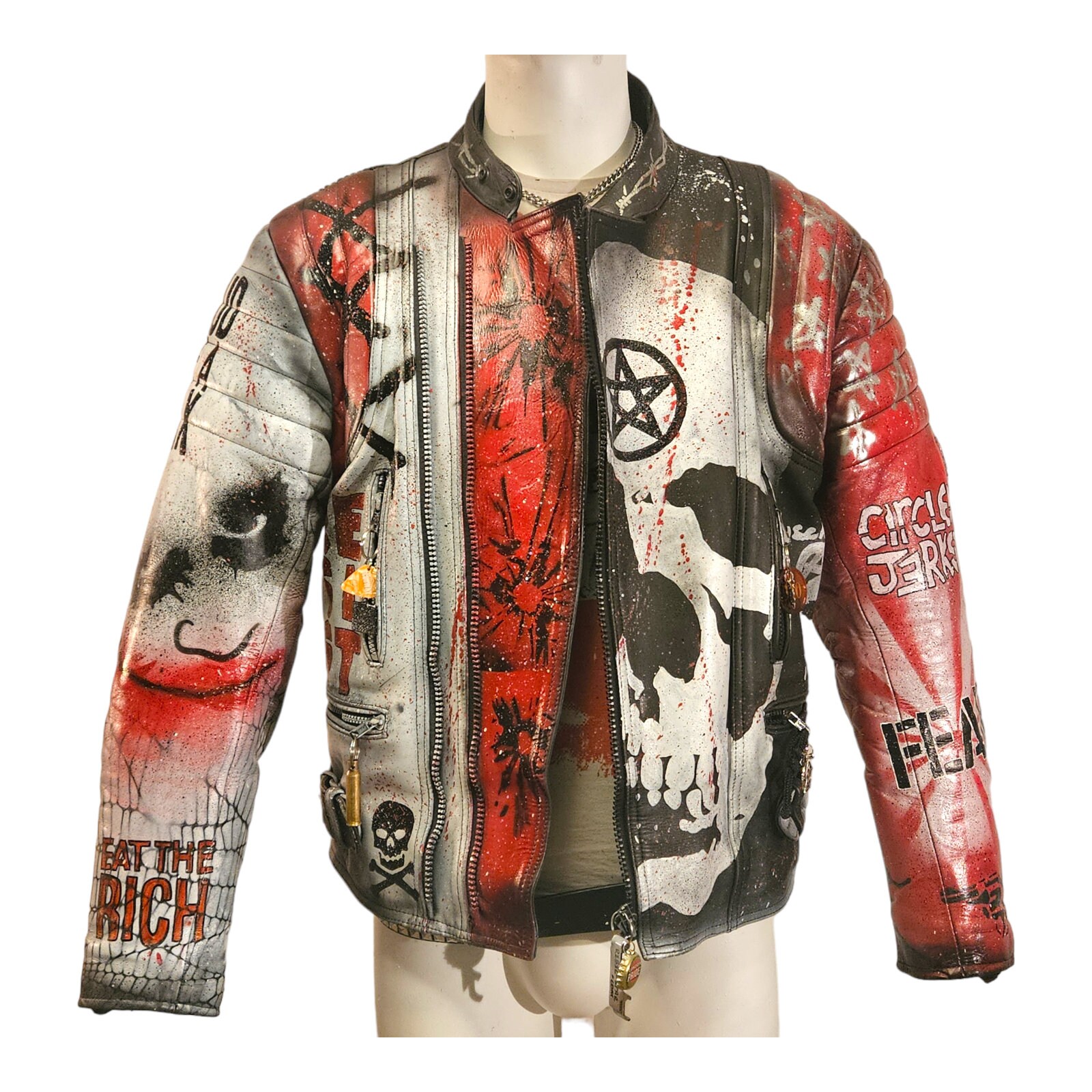 Vintage Leather Punk Rock Motorbike Motorcycle Jacket Studded, Painted ...
