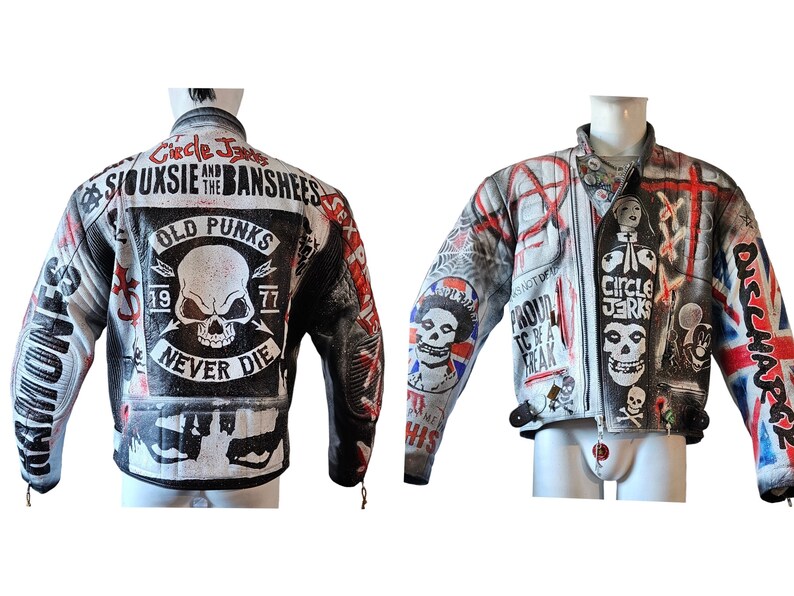 Vintage Leather Punk Rock Motorbike Motorcycle Jacket Bespoke Painted ...