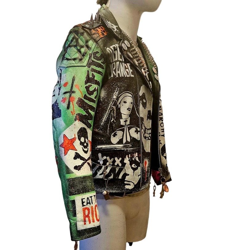 Vintage Leather Spiked Hand Painted Zombie Punk Rock Jacket Bespoke ...
