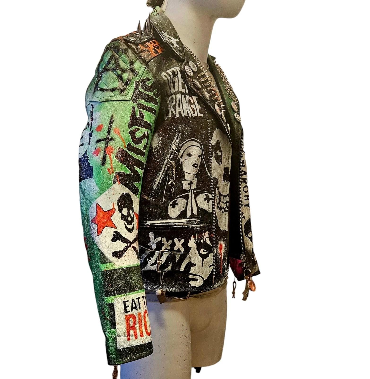 Vintage Leather Spiked Hand Painted Zombie Punk Rock Jacket Bespoke ...