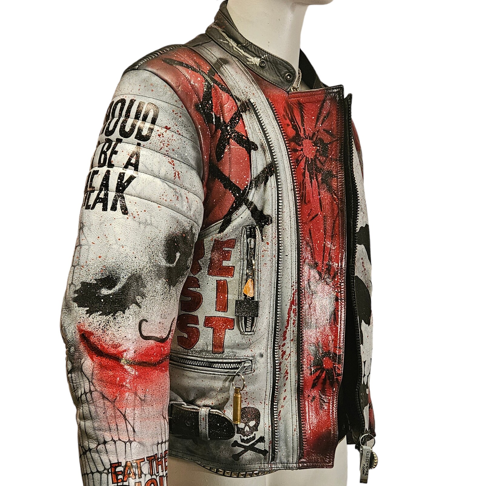 Vintage Leather Punk Rock Motorbike Motorcycle Jacket Studded, Painted ...