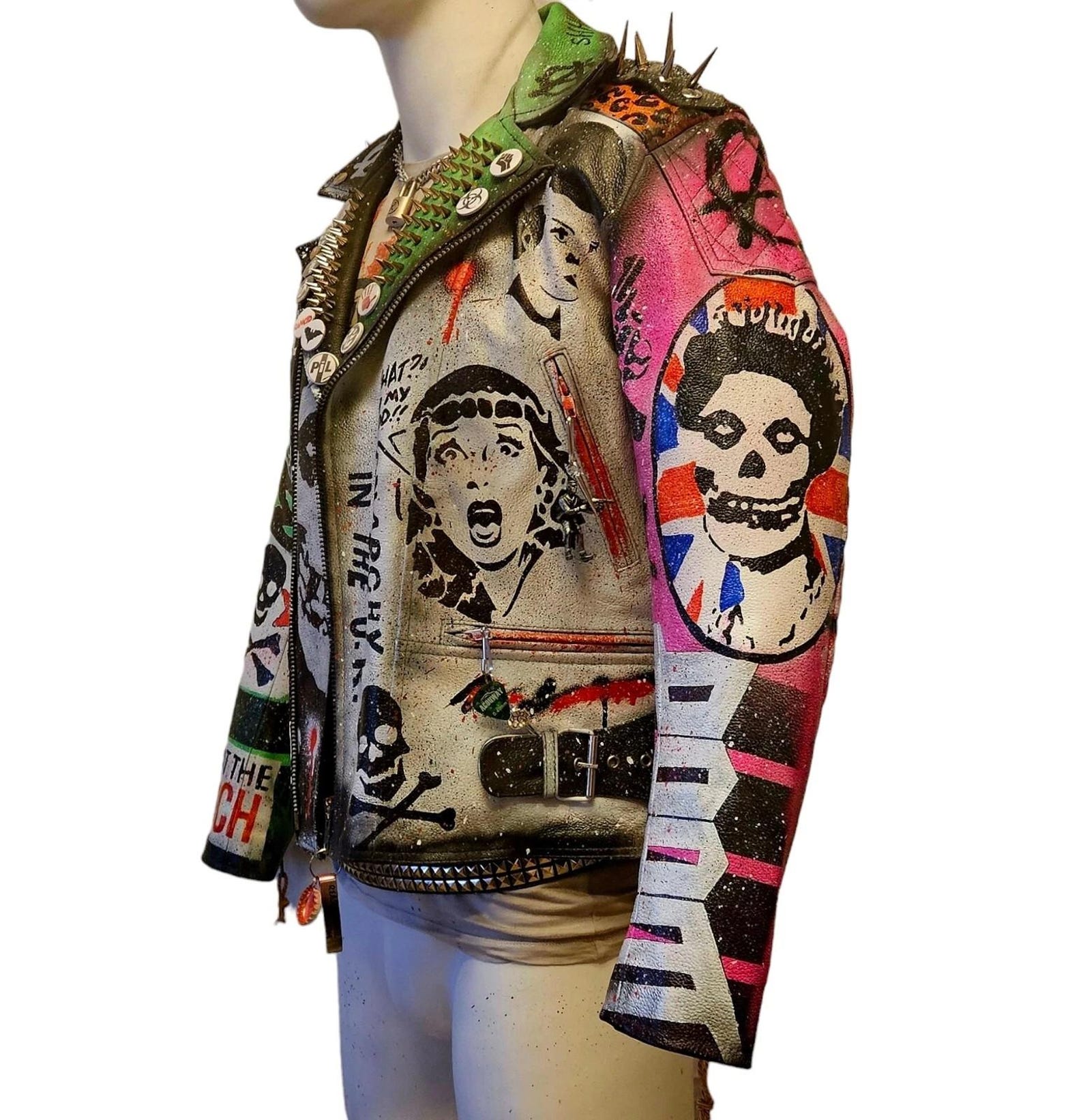 Vintage Leather Spiked Hand Painted Zombie Punk Rock Jacket Bespoke ...