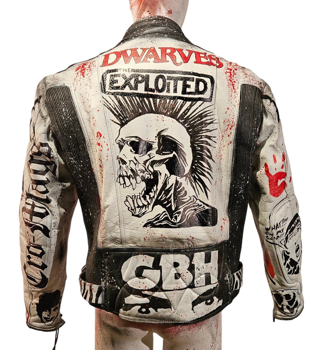 Vintage Leather Punk Rock Motorbike Motorcycle Jacket Bespoke Painted ...