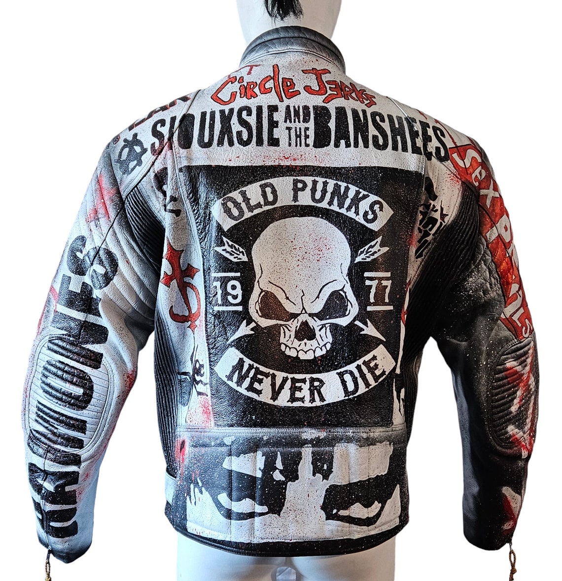 Vintage Leather Punk Rock Motorbike Motorcycle Jacket Bespoke Painted ...