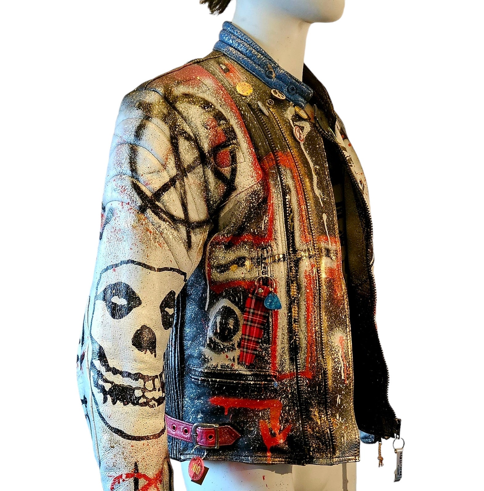 Vintage Leather Punk Rock Motorbike Motorcycle Jacket Studded, Painted ...