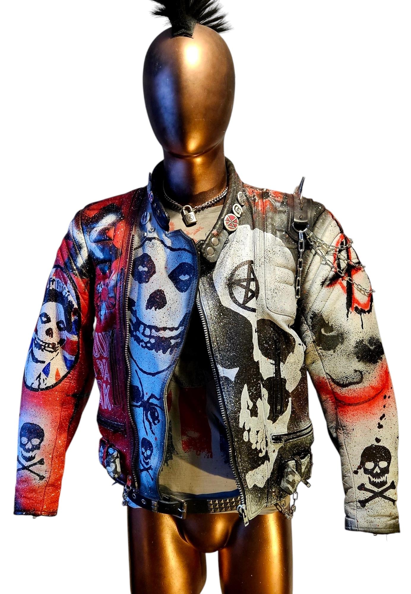 Vintage Leather Punk Rock Motorbike Motorcycle Jacket Bespoke Painted ...
