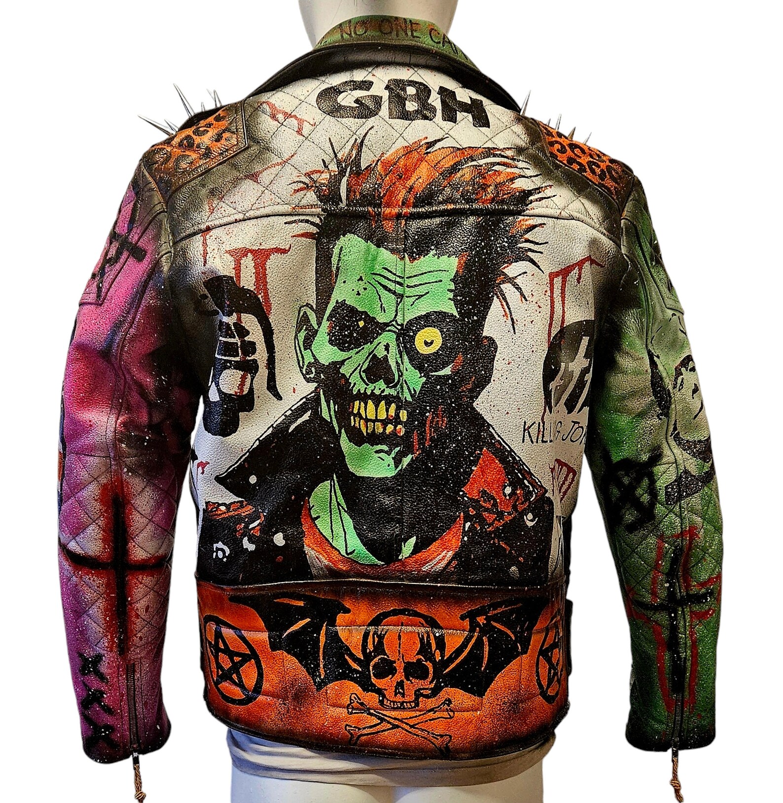Awesome Zombie Vintage Leather Punk Rock Motorbike Motorcycle Jacket ...