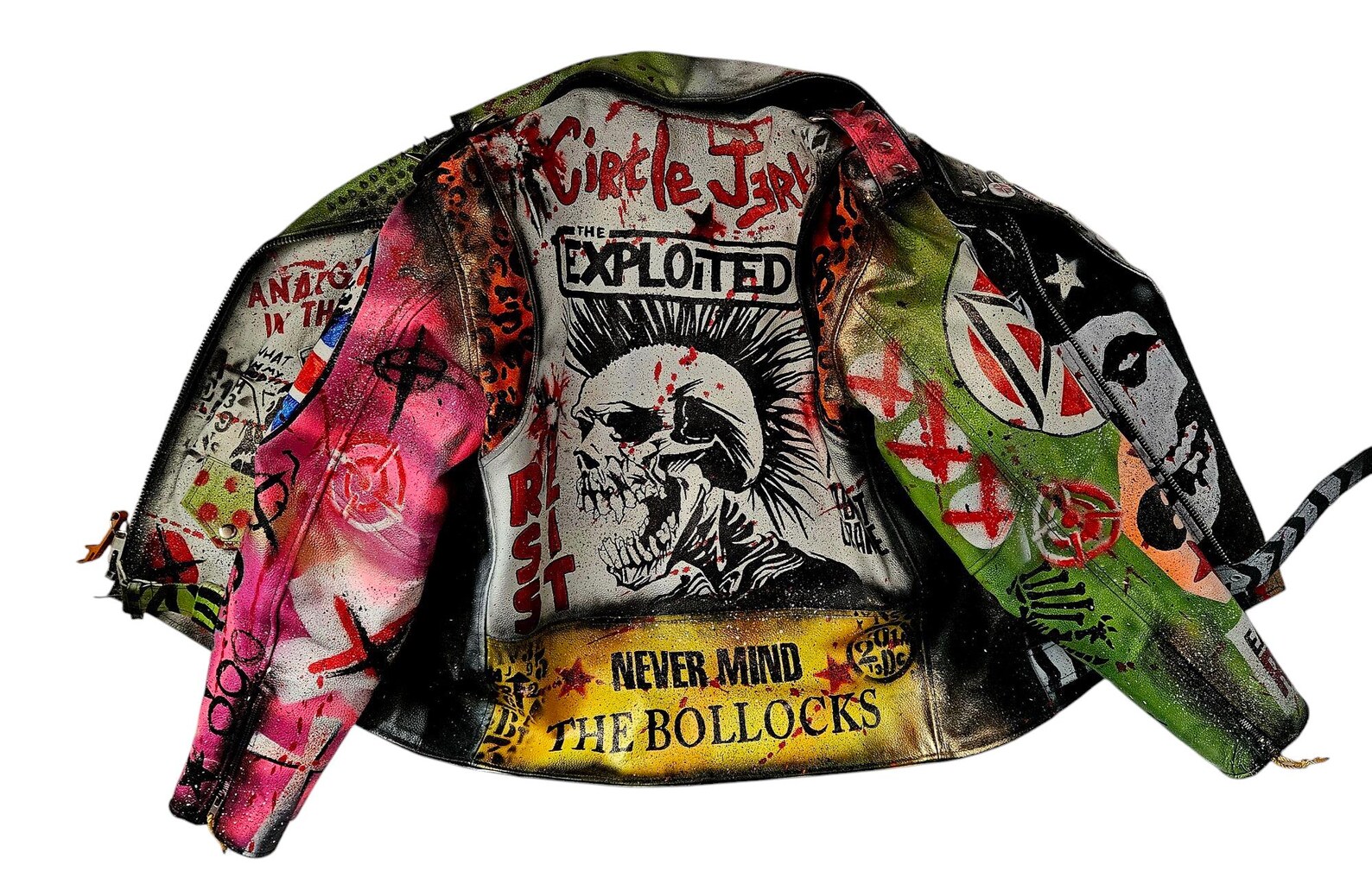 Vintage Leather Punk Rock Motorbike Motorcycle Jacket Bespoke Painted ...