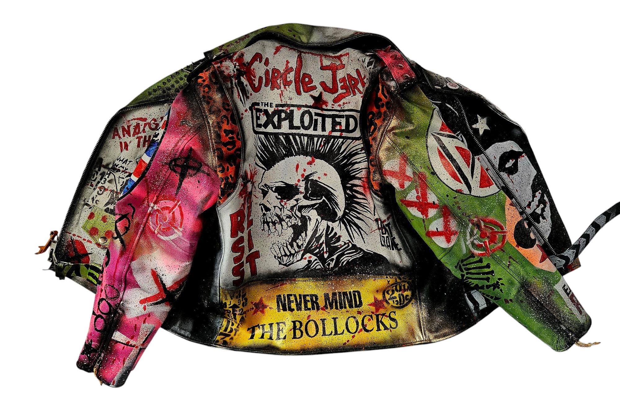 Vintage Leather Punk Rock Motorbike Motorcycle Jacket Bespoke Painted ...