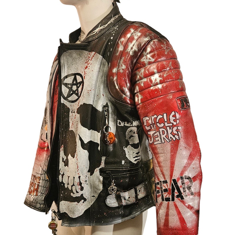 Vintage Leather Punk Rock Motorbike Motorcycle Jacket Studded, Painted ...