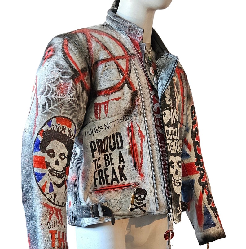 Vintage Leather Punk Rock Motorbike Motorcycle Jacket Bespoke Painted ...
