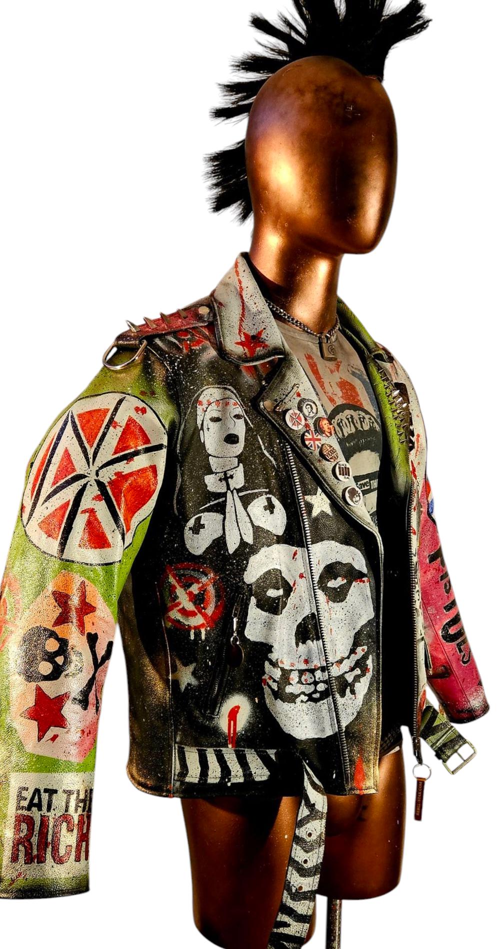 Vintage Leather Punk Rock Motorbike Motorcycle Jacket Bespoke Painted ...