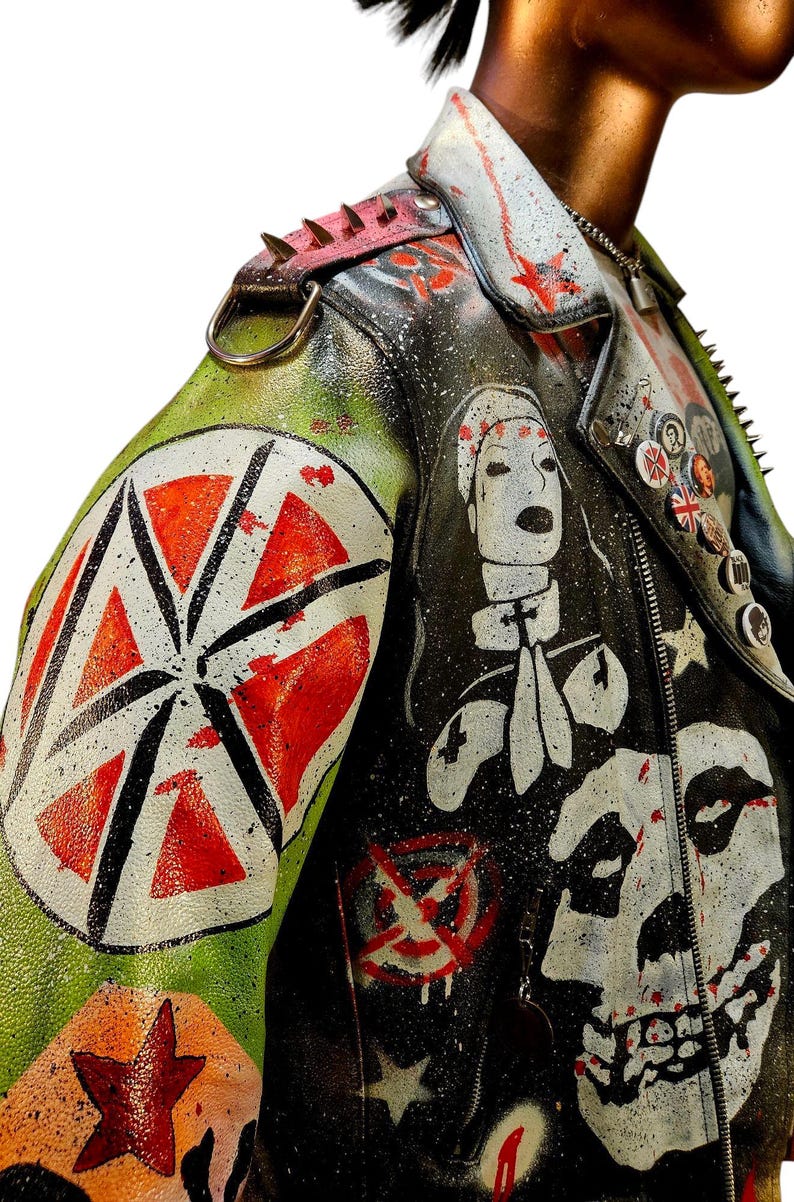 Vintage Leather Punk Rock Motorbike Motorcycle Jacket Bespoke Painted ...