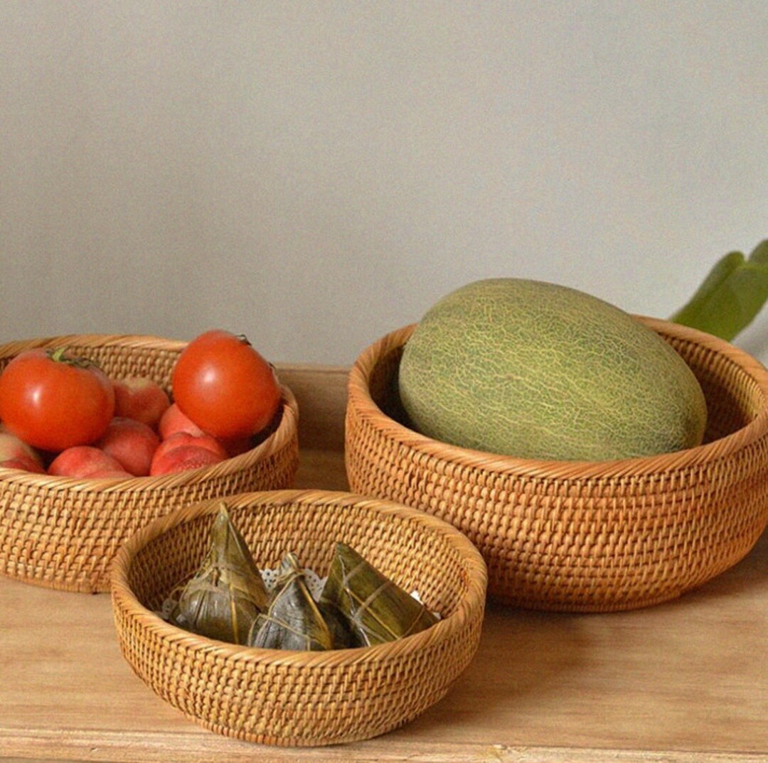 Natural Rattan Fruit Bowl Rattan Bowl Handwoven Stackable - Etsy
