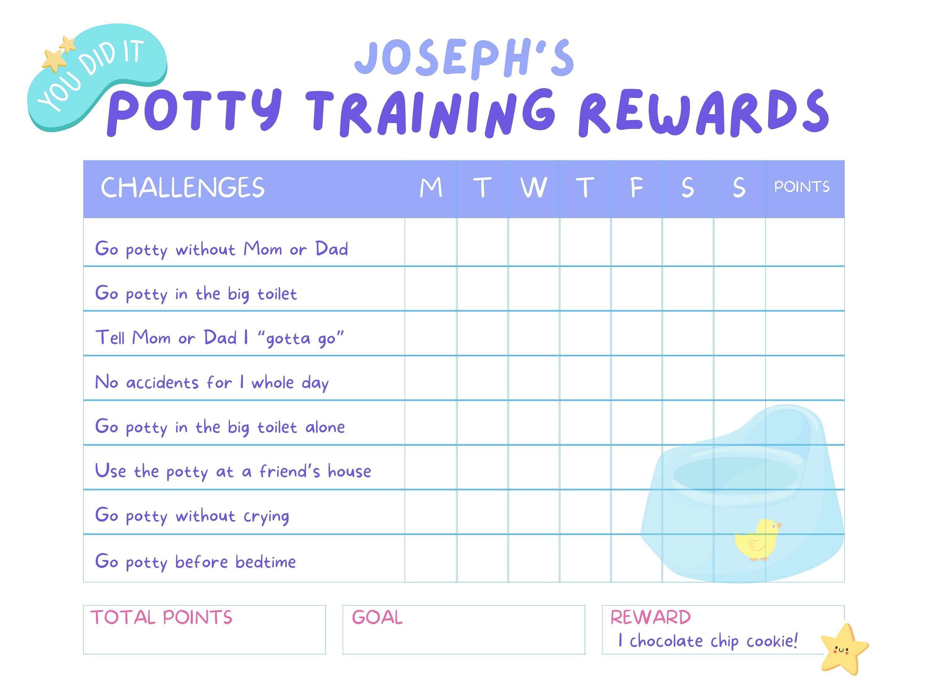 Potty Training Reward Ideas, Children's Reward Chart Printable, Chore ...