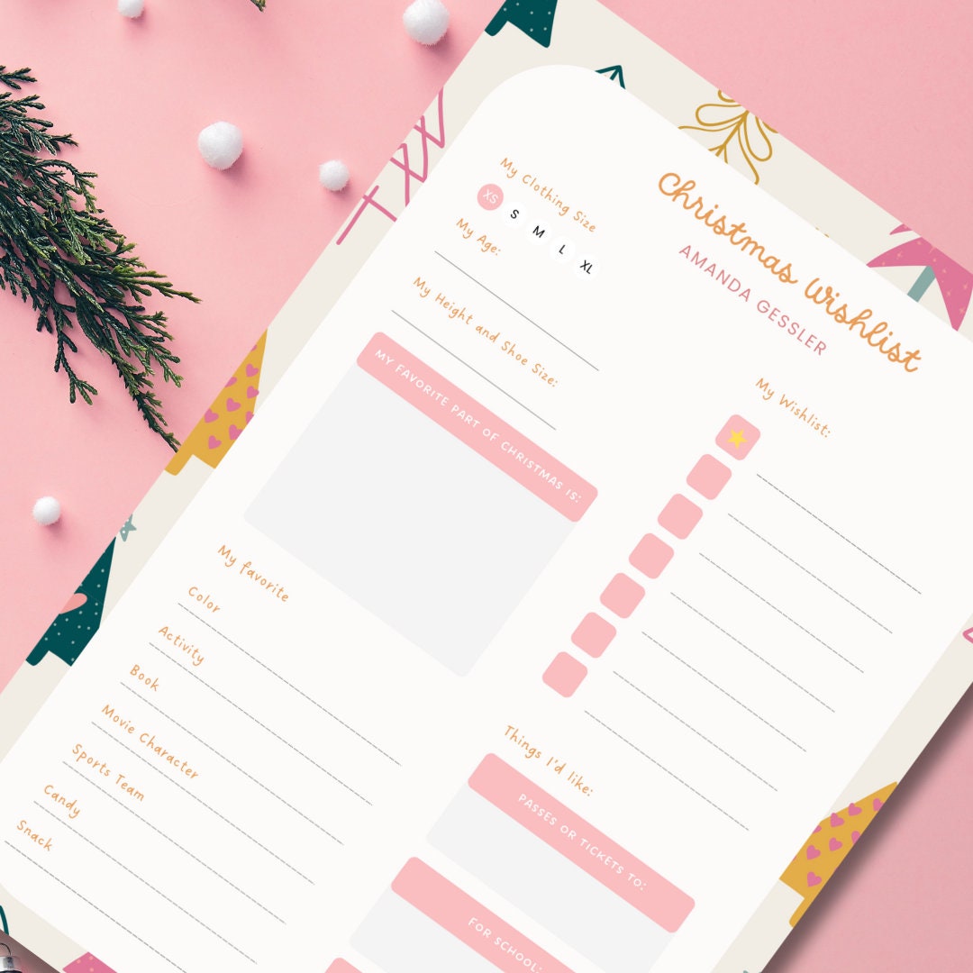 Printable Gift Wish List, Children's X-mas Wish List, Kids Holiday Wish ...