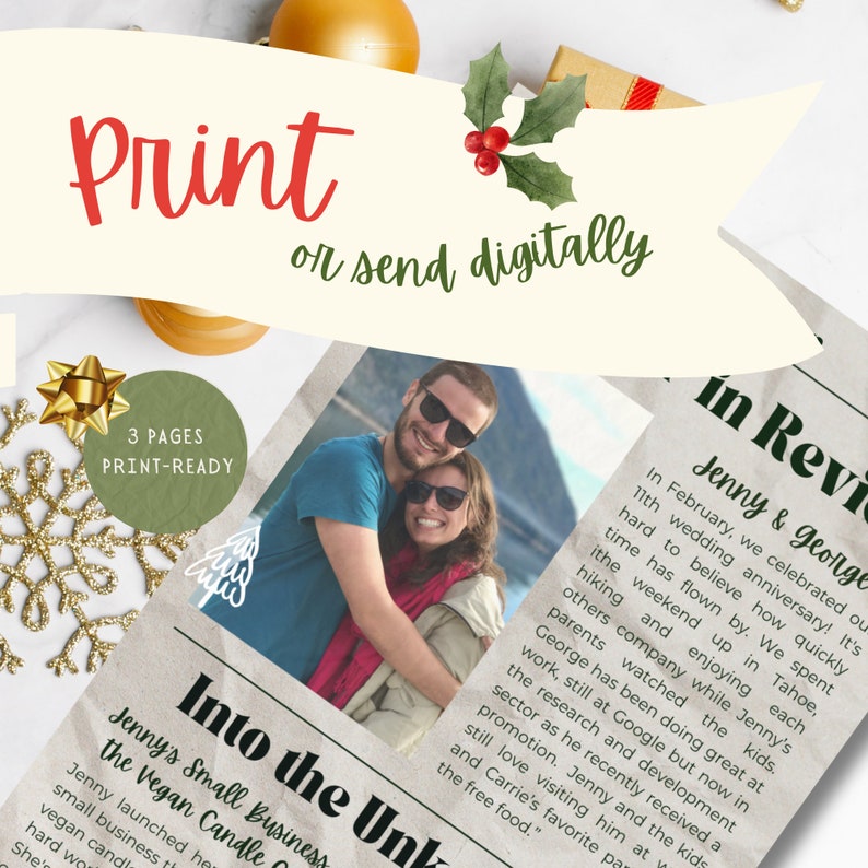 Christmas Newsletter Template for Canva- Holiday Family Newsletter ...