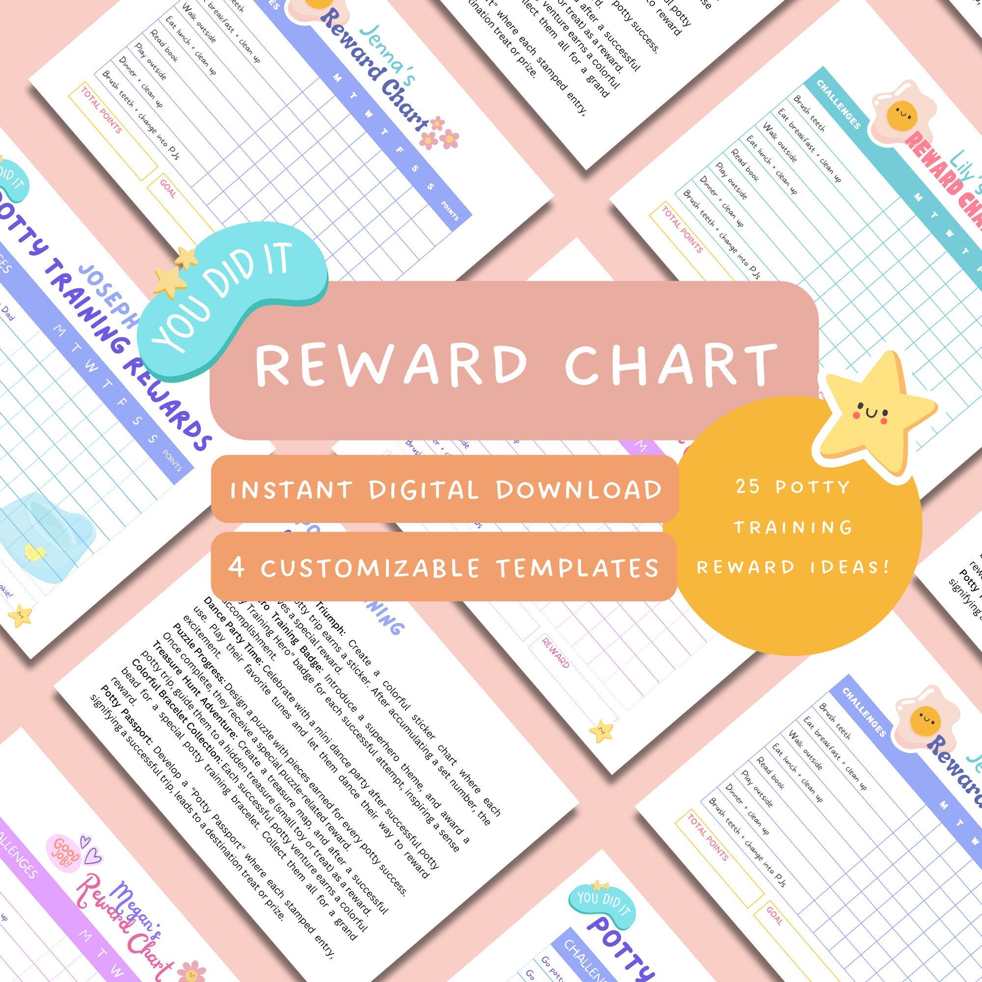 Potty Training Chart, Chore Chart Reward, Reward Chart for Kids ...