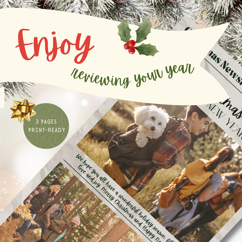 Christmas Newsletter Template for Canva- Holiday Family Newsletter ...