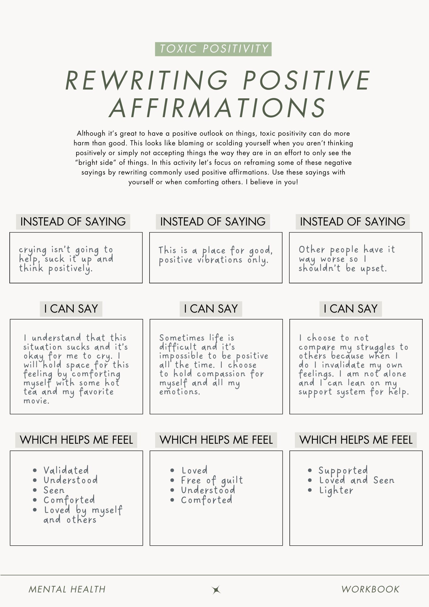 Positive Affirmation Exercises Workbook Mental Health Exercises CBT ...