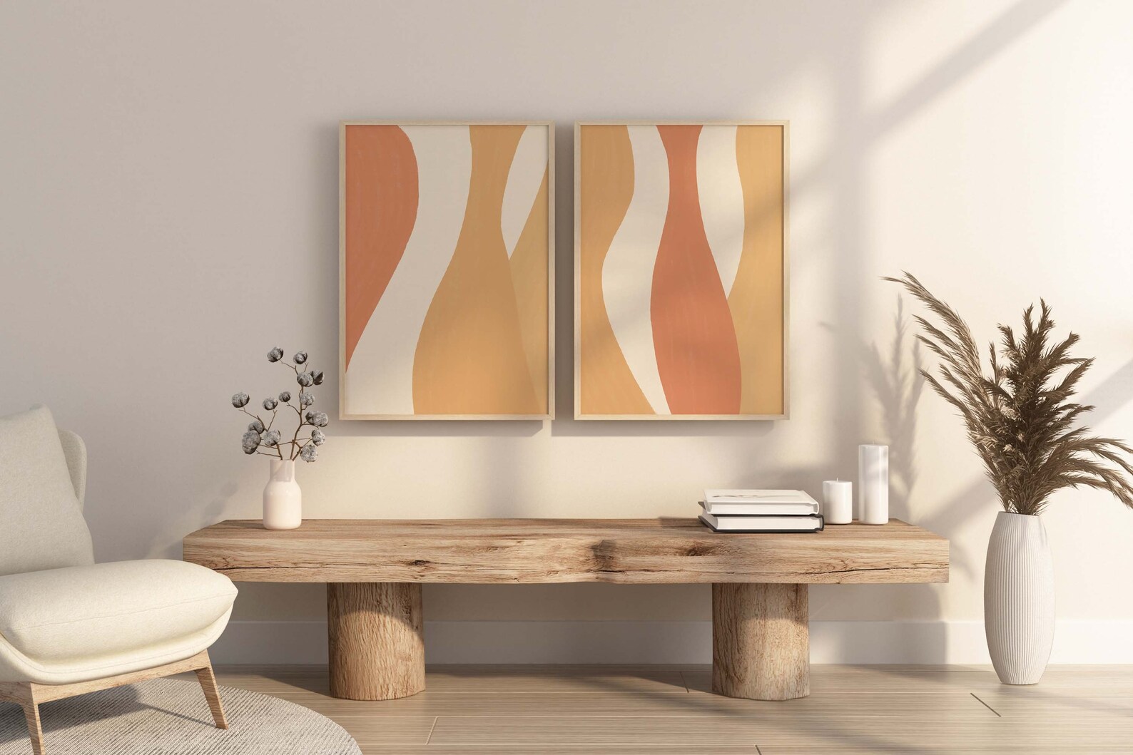 Terracotta Orange Set of Two Print Above Bed Art Terracotta Orange ...